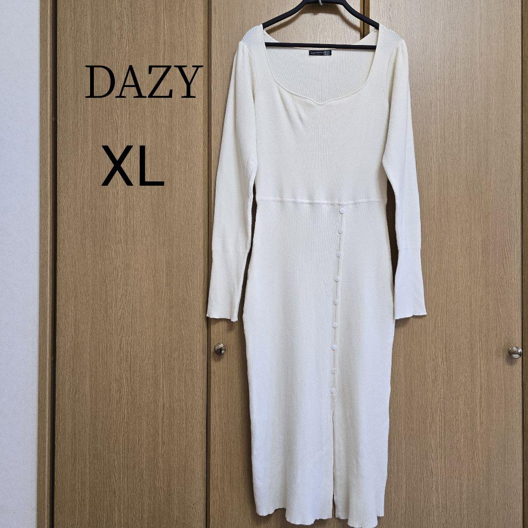 ☆DAZY☆オフホワイト ニット/ロングワンピース ストレッチ/スリット XL - メルカリ