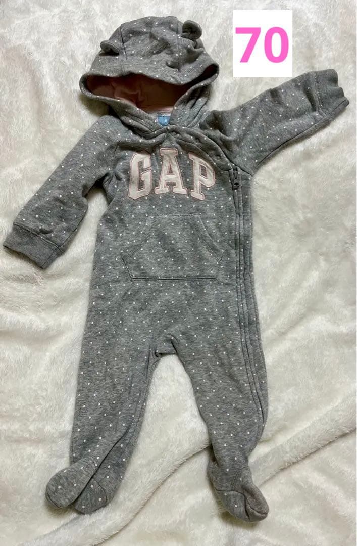 70cm 9-12M baby GAP ドット柄 フード付きロンパース くま耳 - メルカリ