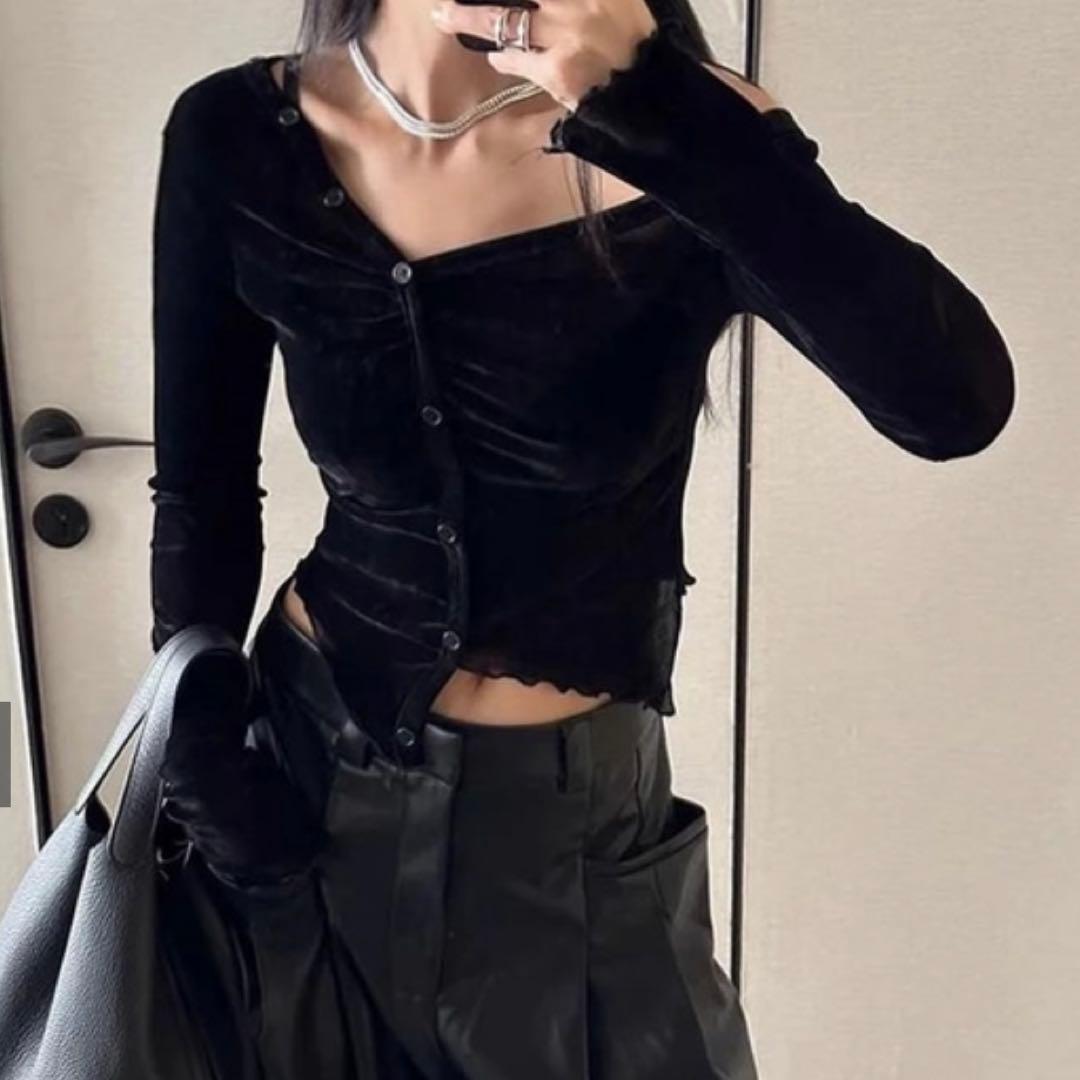 GRL ワンショルダーシャーリングベロアカットソー ブラック sm215 - メルカリ