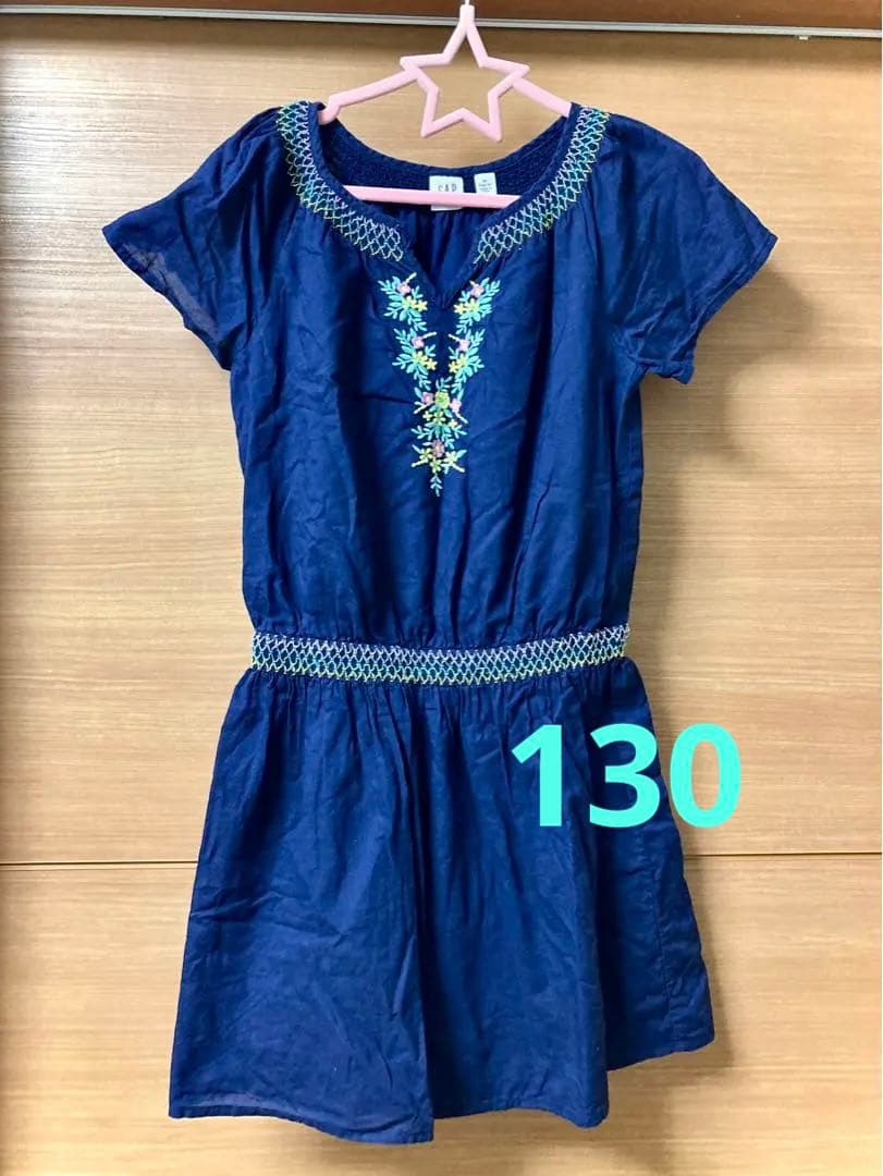 ギャップキッズ Gap 半袖ワンピース チュニック ネイビー 刺繍 M 130 - メルカリ