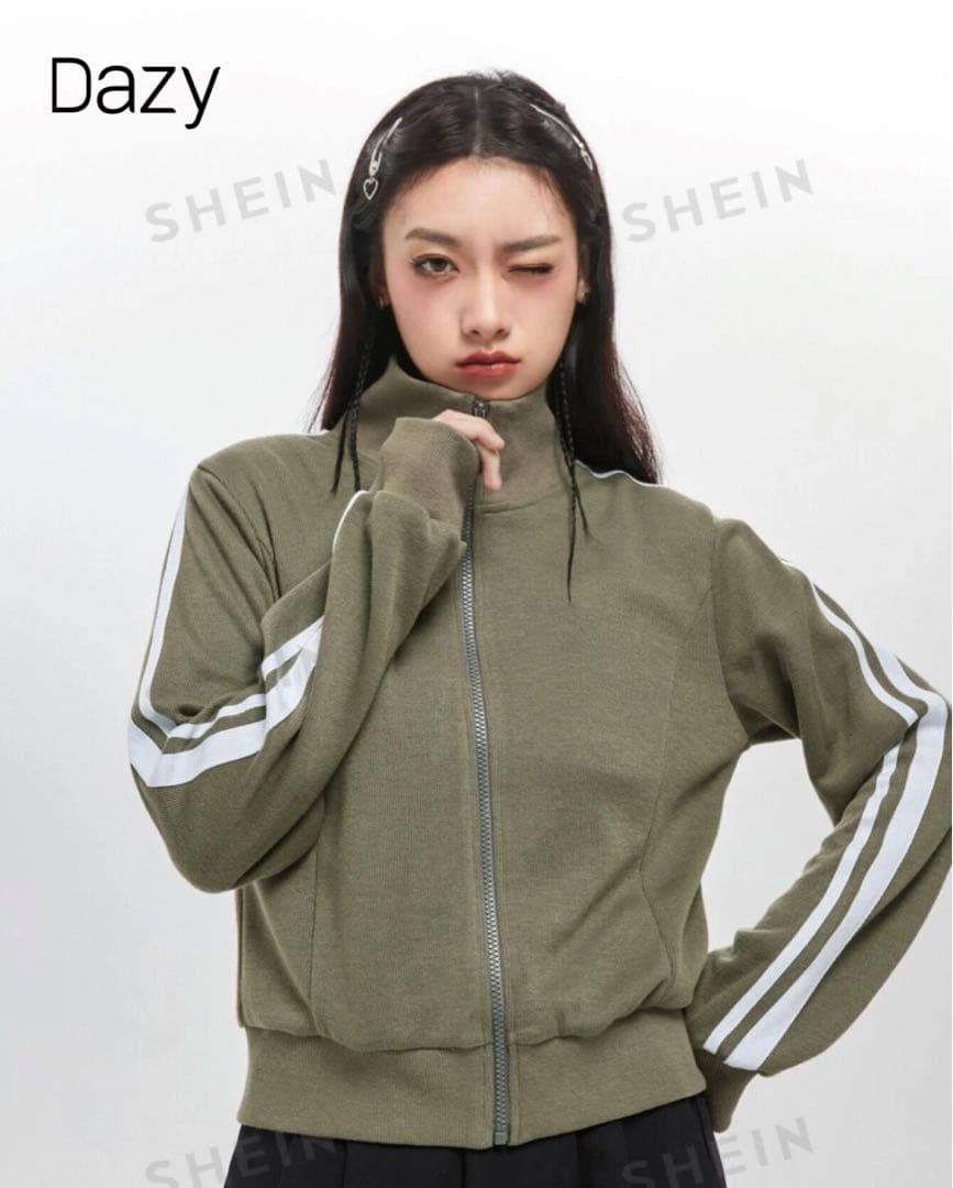 SHEIN DAZY サイドストライプ ジップアップ スウェットシャツ - メルカリ
