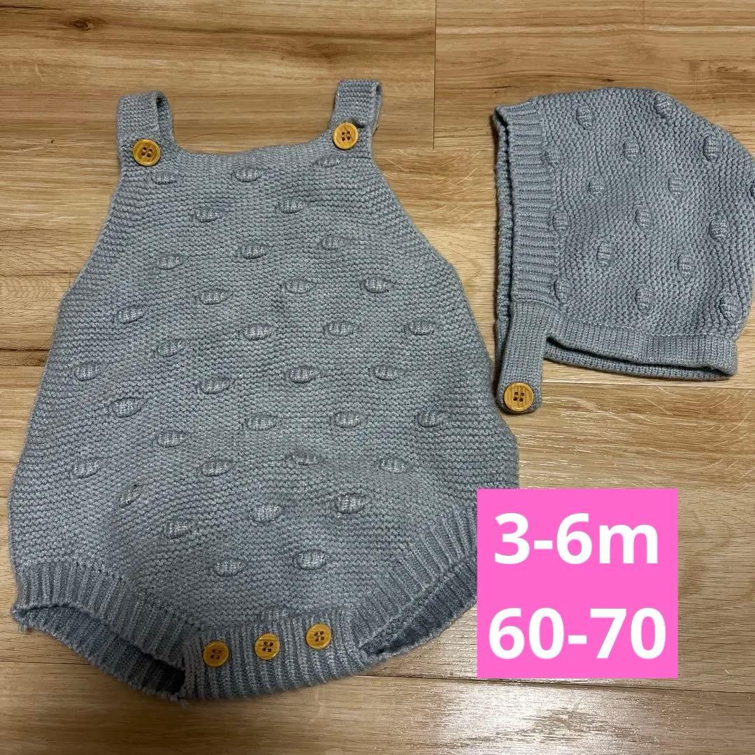 SHEIN ベビー ロンパースと帽子セット 3-6M ブルー - メルカリ