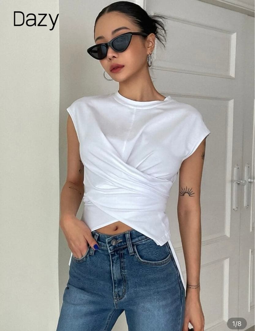 【美品&試着のみ】SHIEN Dazy ホワイト ラップデザイン Tシャツ 半袖 - メルカリ