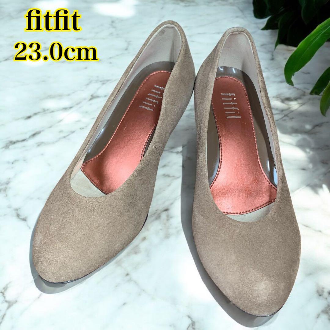 fitfit パンプス スエード ブラウン ポインテッドトゥ 太ヒール 23cm - メルカリ