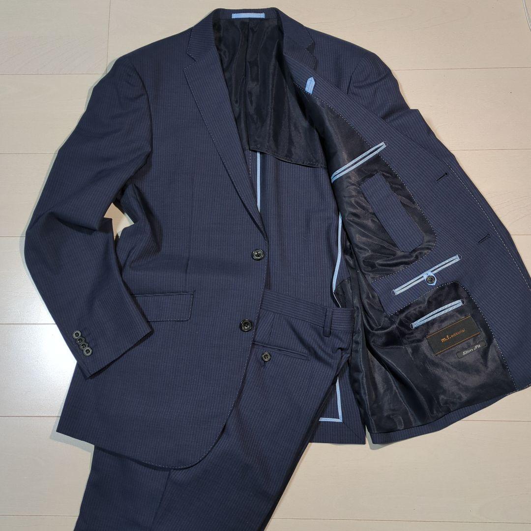 タカキュー TAKA Q スーツ セット ネイビー ストライプ AB6 背抜き - メルカリ