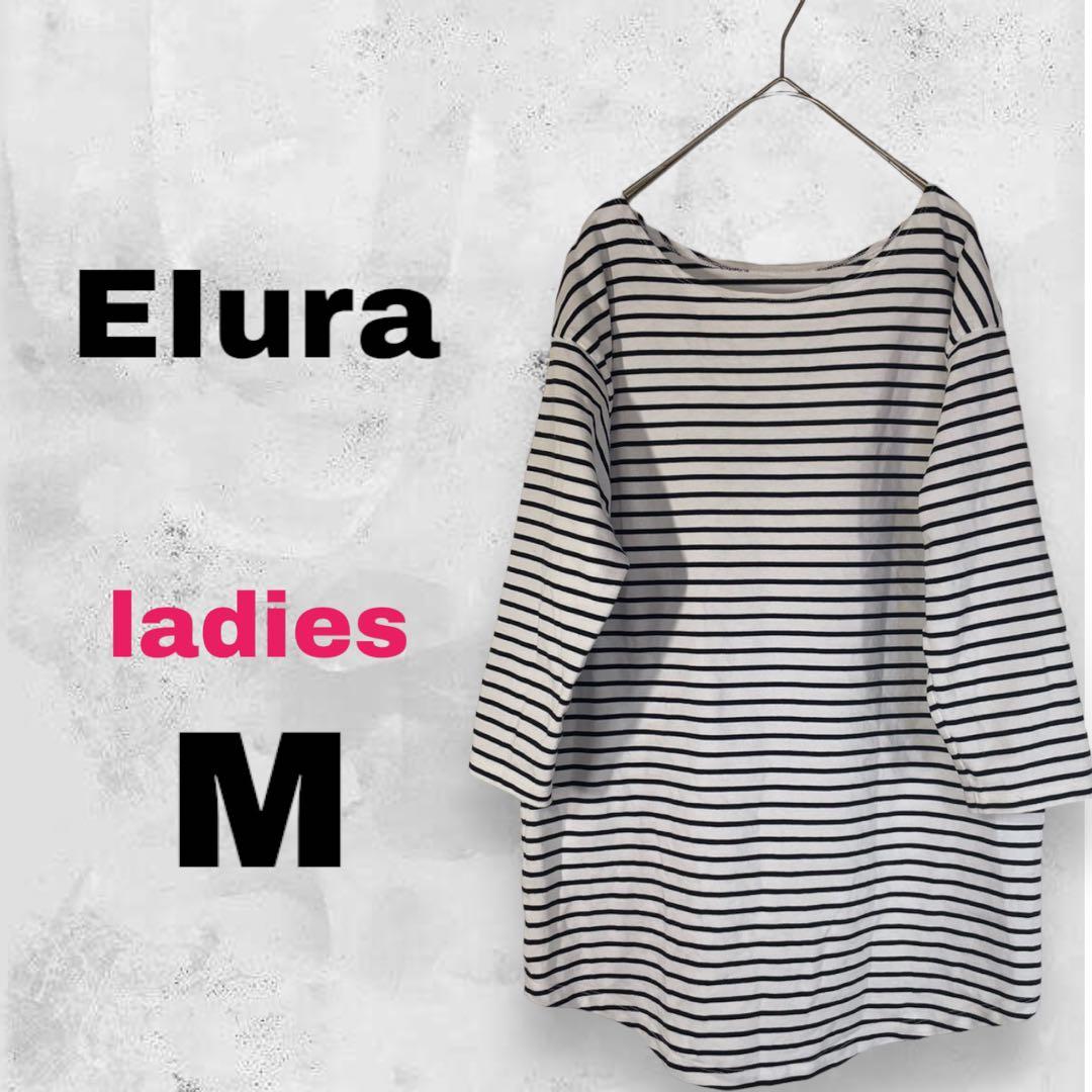 【Elura エルーラ】白黒ボーダーシャツ/七部袖 Uネック⭐︎丈前後差有り M - メルカリ