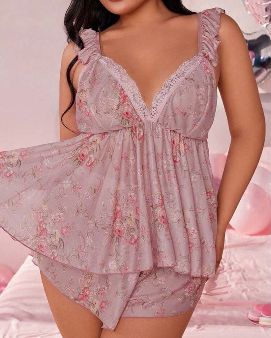 【大きいサイズ】花柄メッシュパジャマセット5L~6L(4XL~5XL)ピンク - メルカリ