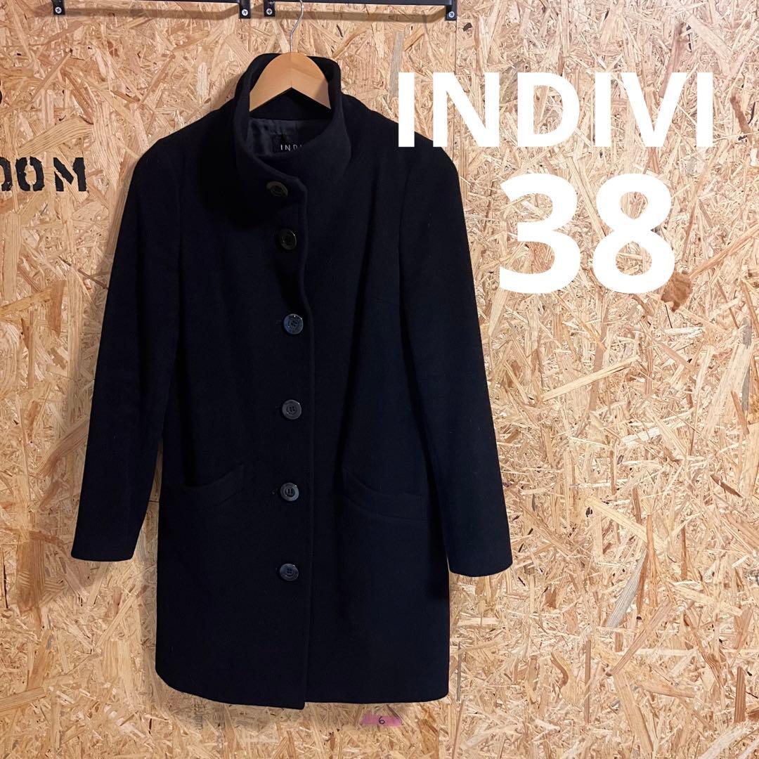 インディビ INDIVI 38 黒 ロングコート ストレート カジュアル - メルカリ