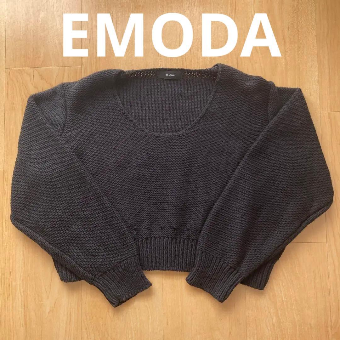 EMODA エモダ クロップド ニット ブラック 黒 ショート丈 ローゲージ by メルカリ