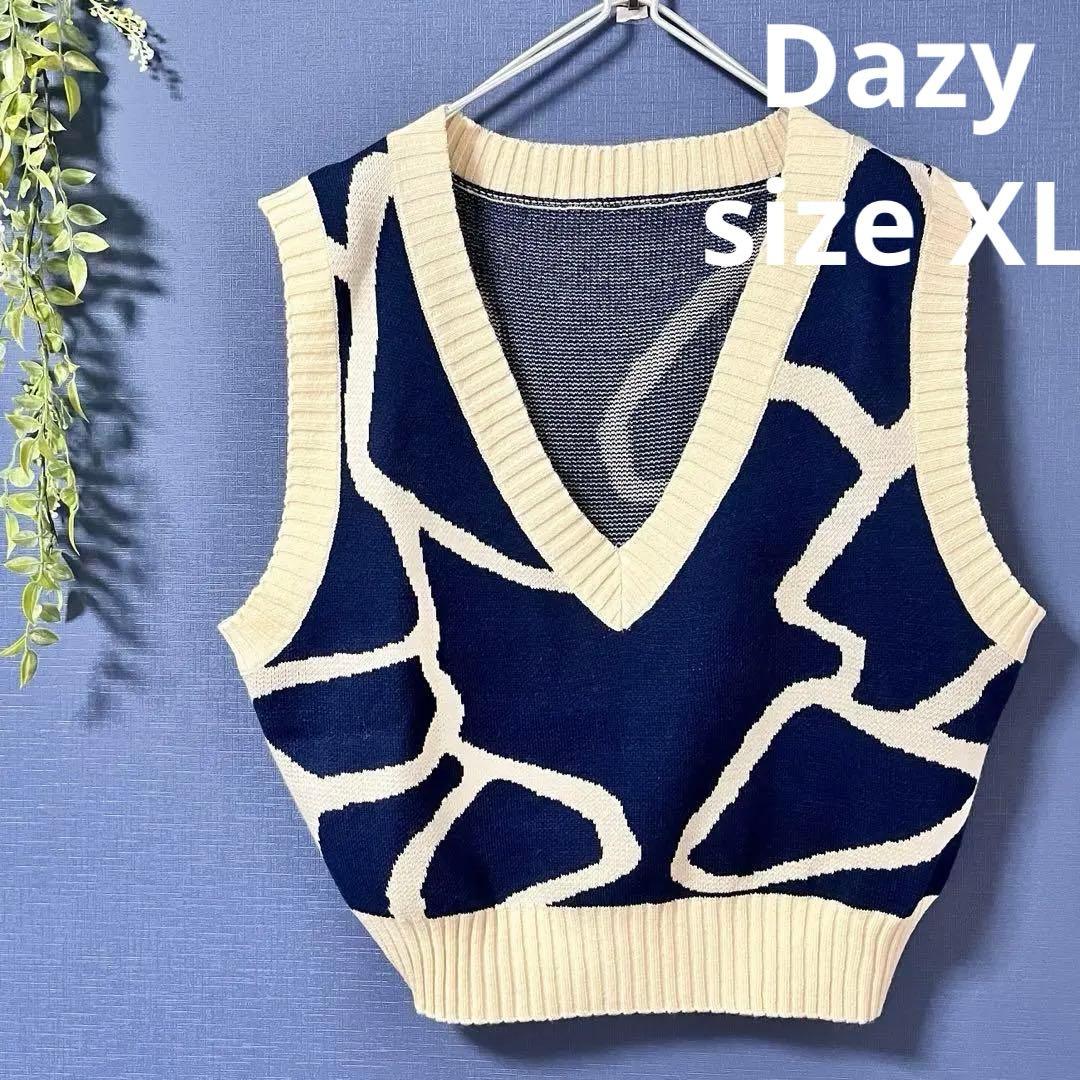 Dazy【XL】良品 ベスト バイカラー ショート丈 総柄 - メルカリ