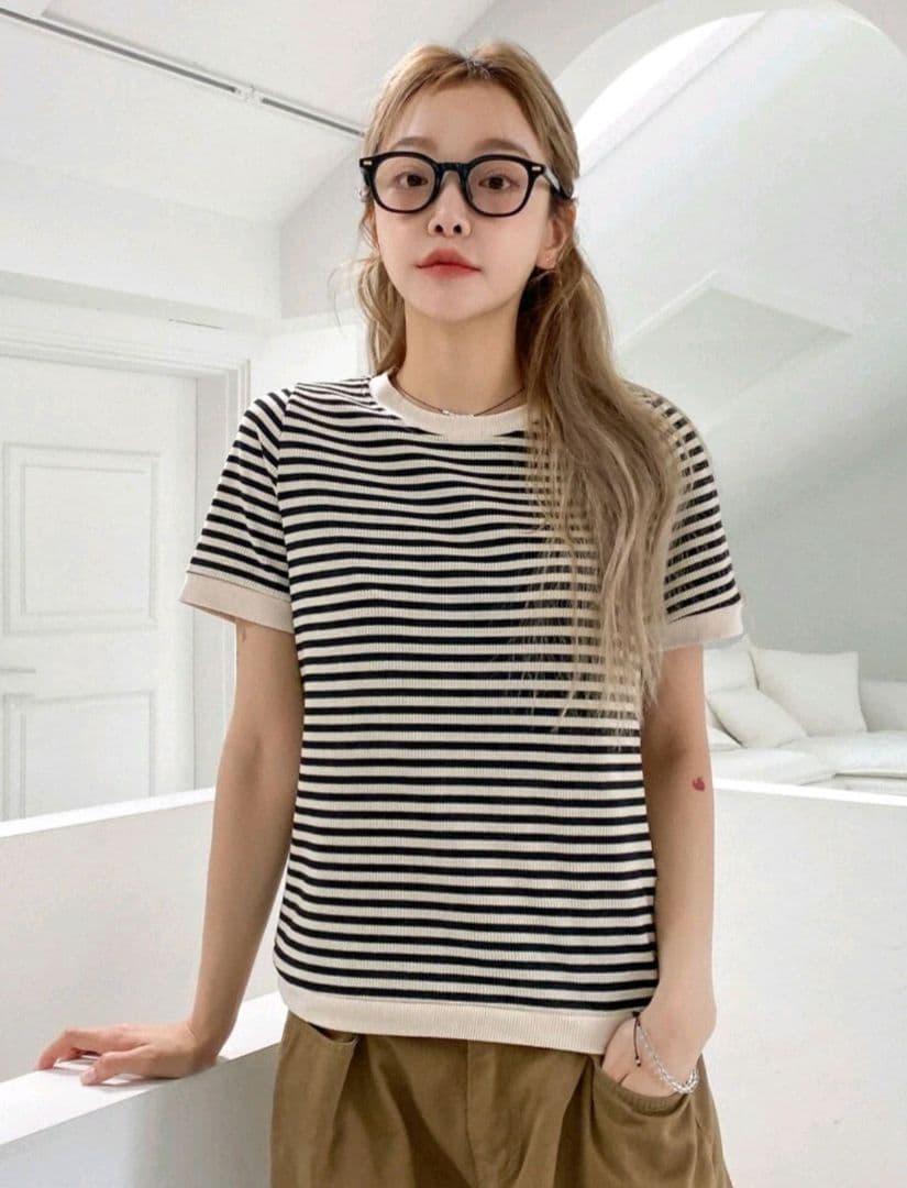 【値下げ】Dazy ラウンドネックストライプ 半袖Tシャツ XL - メルカリ