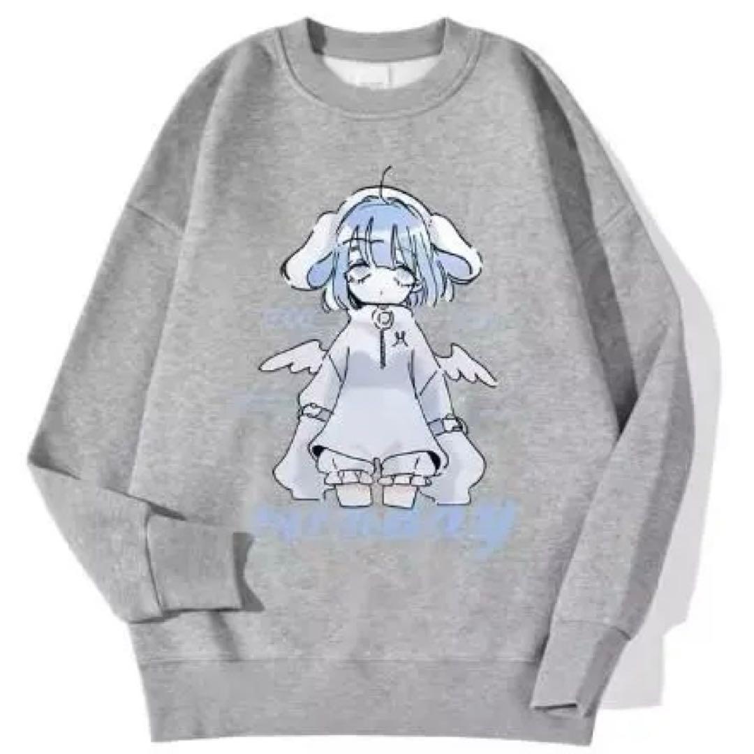 在庫 処分ファッション - イラスト スウェット ゆめかわ 原宿 病み グレー K567
