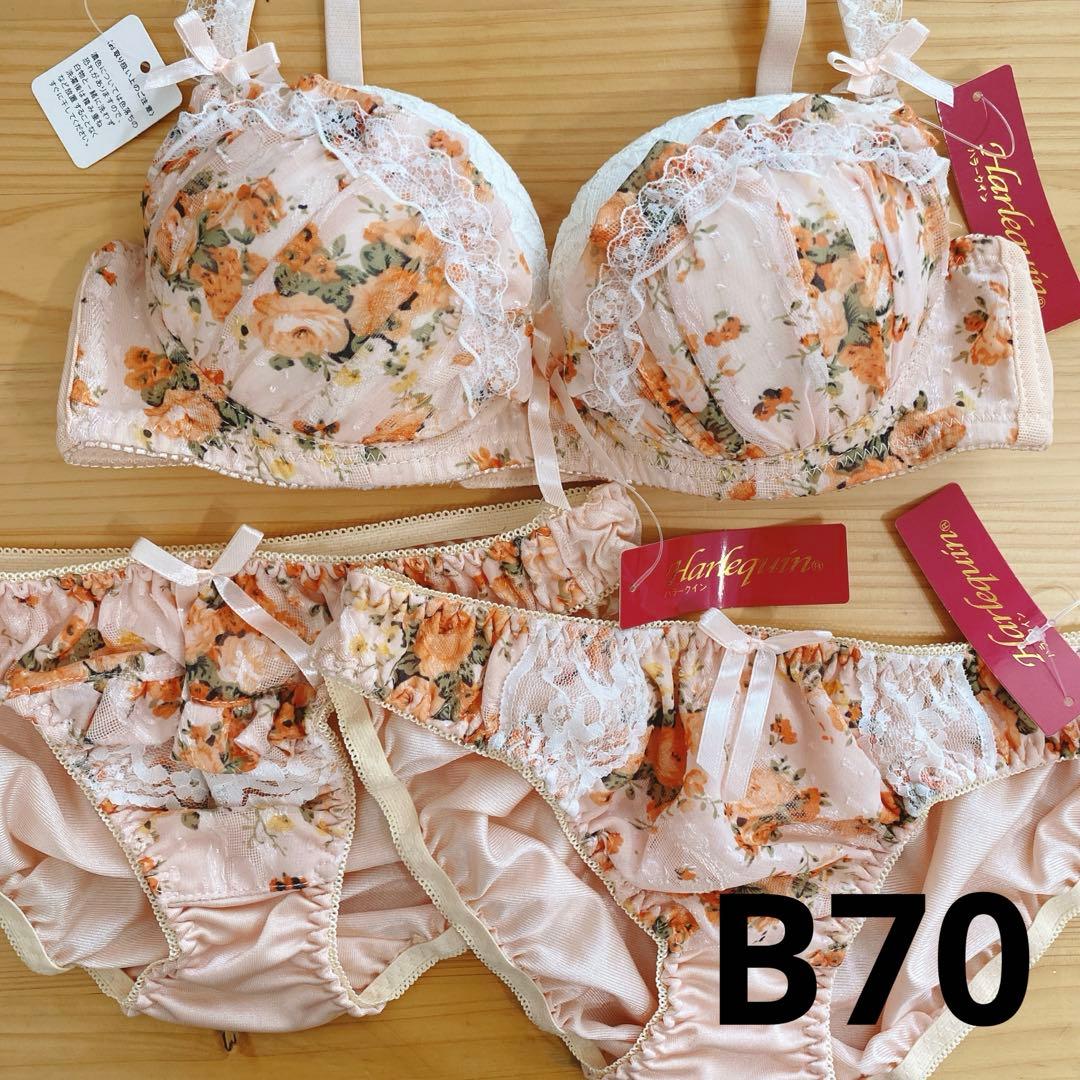 【B70M】 匿名配送 花柄 オレンジ ブラ＆ショーツ2枚付きNo.202 - メルカリ