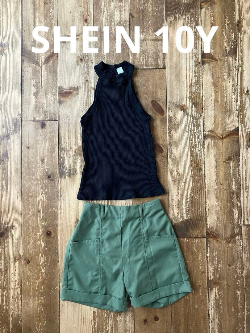 SHEIN シーイン ノースリーブセットアップ 10Y カーキ 黒 - メルカリ