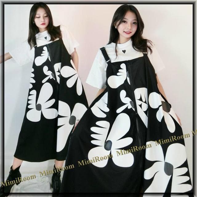 【Free〜3L4L】BIGフラワーペイント＆フルZIPジャンスカ/OP - メルカリ