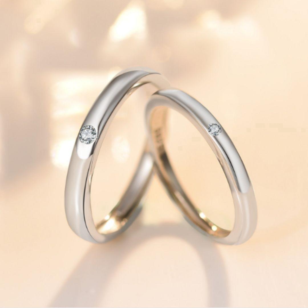 新品 S925 細めシンプル1粒 ペアリング CZダイヤ キラキラ - メルカリ