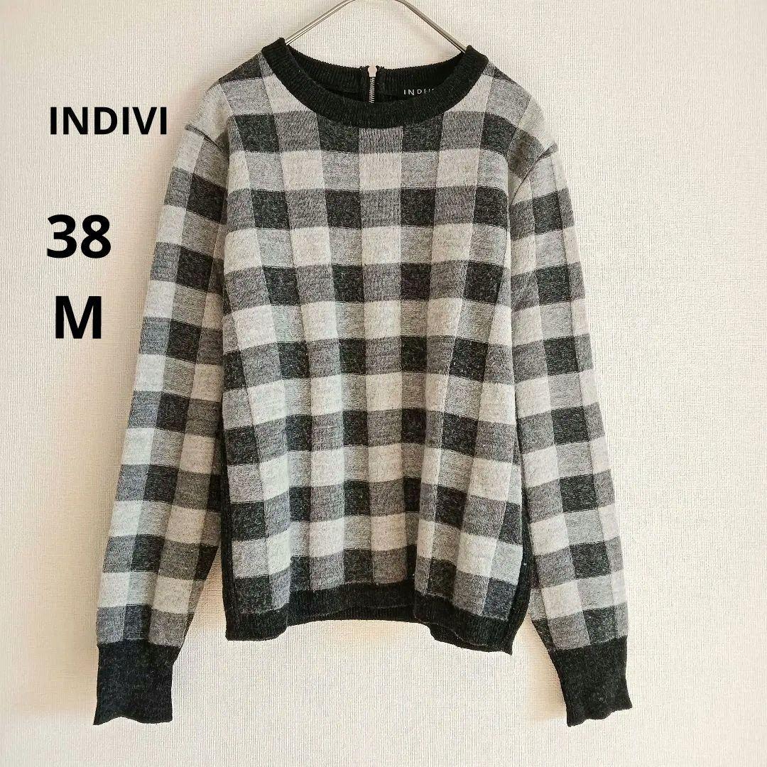 INDIVI インディヴィ 長袖ニット グレー×ブラック チェック柄/38(M) - メルカリ