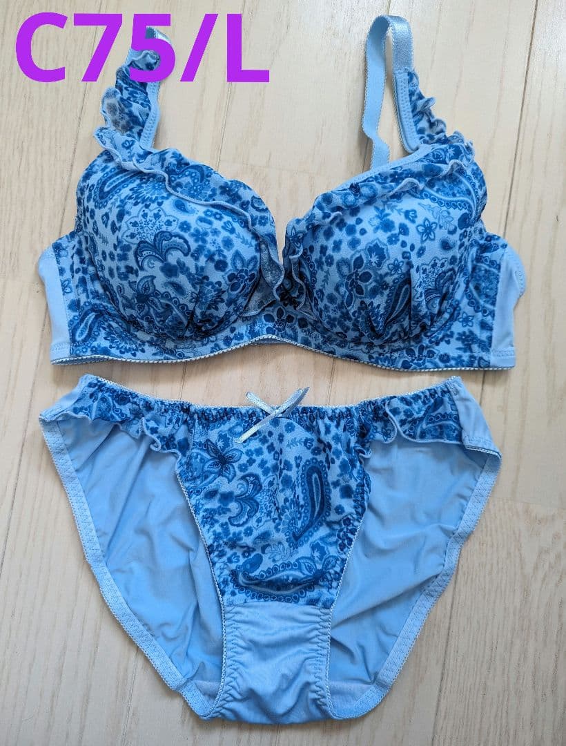 C75/L★ペイズリー柄シフォンフリル★ブラジャーショーツセット★新品 - メルカリ