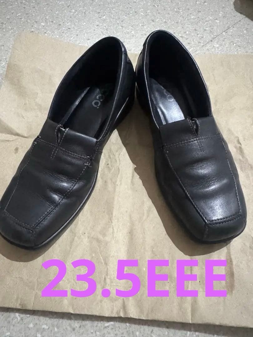 ECCO 黒 本革 ローファー レディース 23.5EEE 快適 日本製 - メルカリ