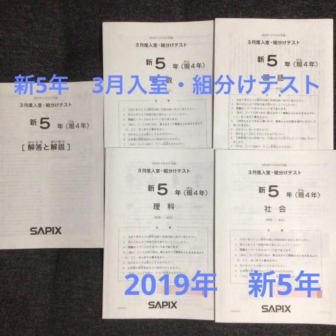 サピックス SAPIX 新5年 3月入室・組分けテスト2019年 組み分け - メルカリ