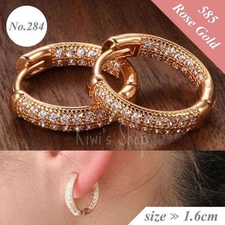 [N284/匿名配送]585RG K14 cz パヴェ フープピアス ピアス by メルカリ