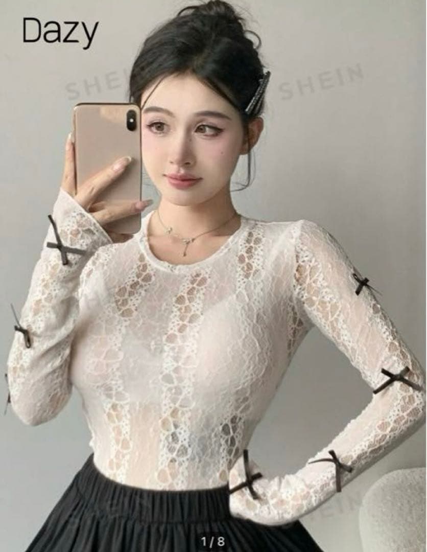 DAZY 34295462 レース シアートップス 白 リボン アイドル 衣装 - メルカリ