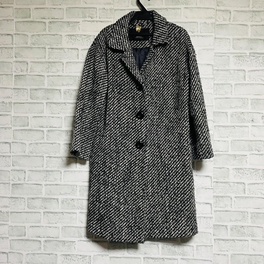 INED ツイード ウールコート 白 黒 M - メルカリ