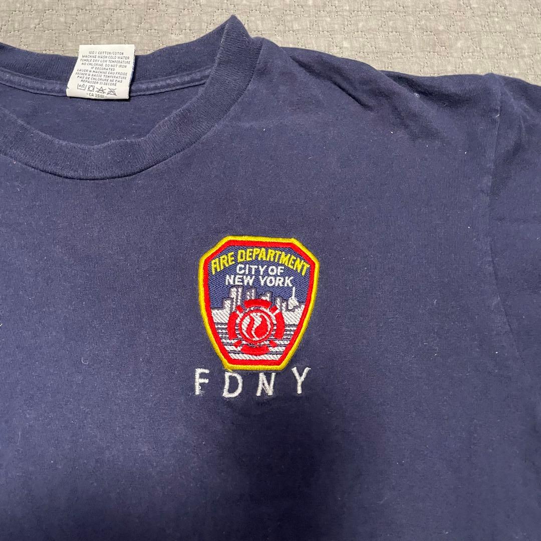 FDNY ニューヨーク市消防局 tシャツ Lサイズ カナダ製 ネイビー 刺繍 - メルカリ