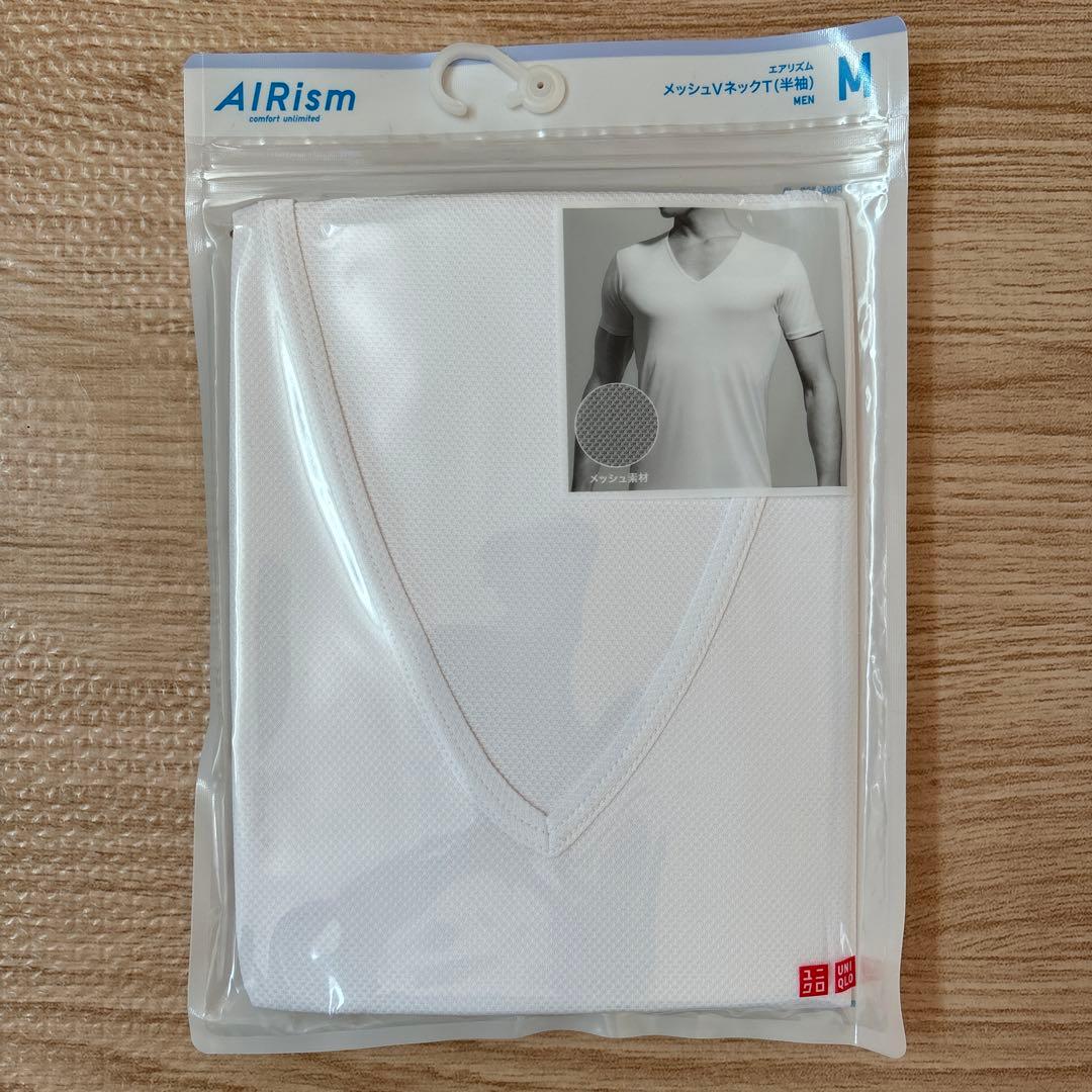 AIRism メッシュVネックTシャツ Mサイズ ホワイト - メルカリ
