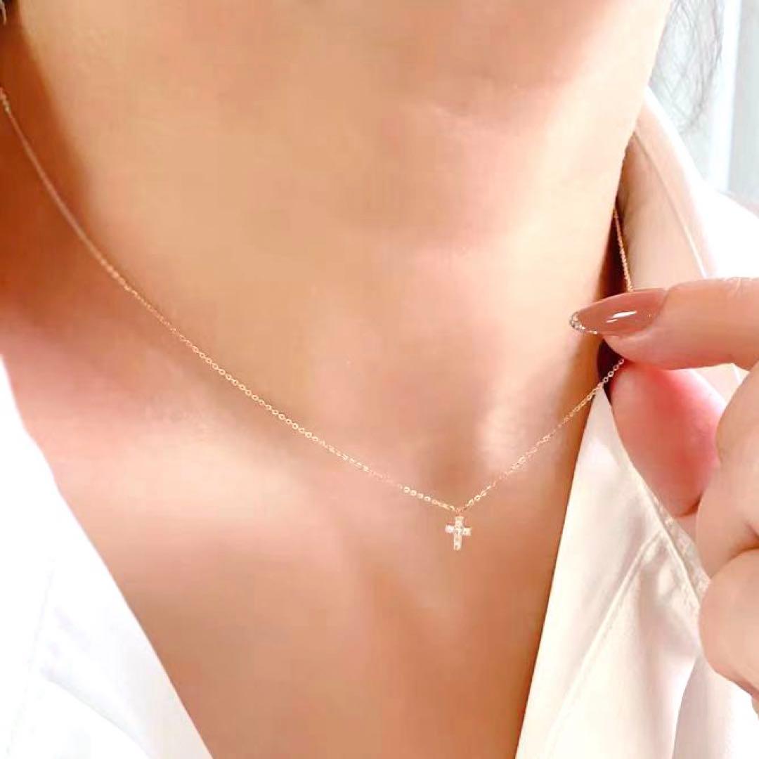 14k S925 シルバー ゴールド 上品 ネックレス クロス 十字架 ダイヤ - メルカリ