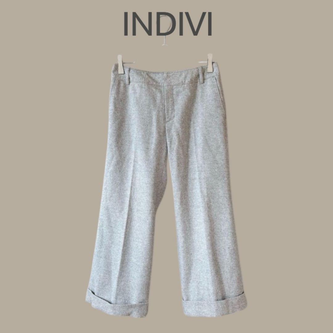 【INDIVI】38 M ライトグレー クロップドパンツ 毛パンツ カジュアル - メルカリ
