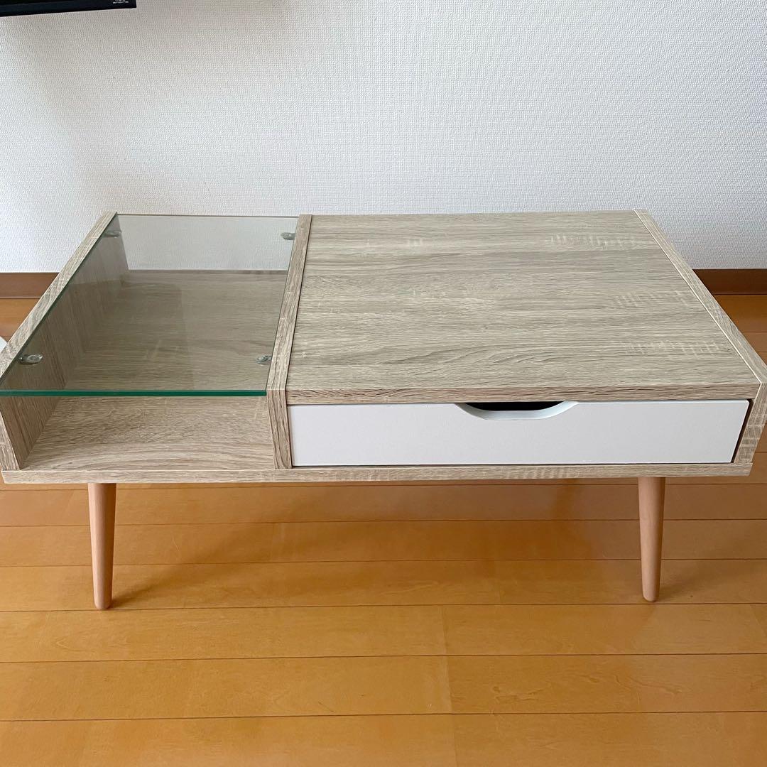 LOWYA ロウヤ ローテーブル ガラス 引き出し 木製 オーク - メルカリ