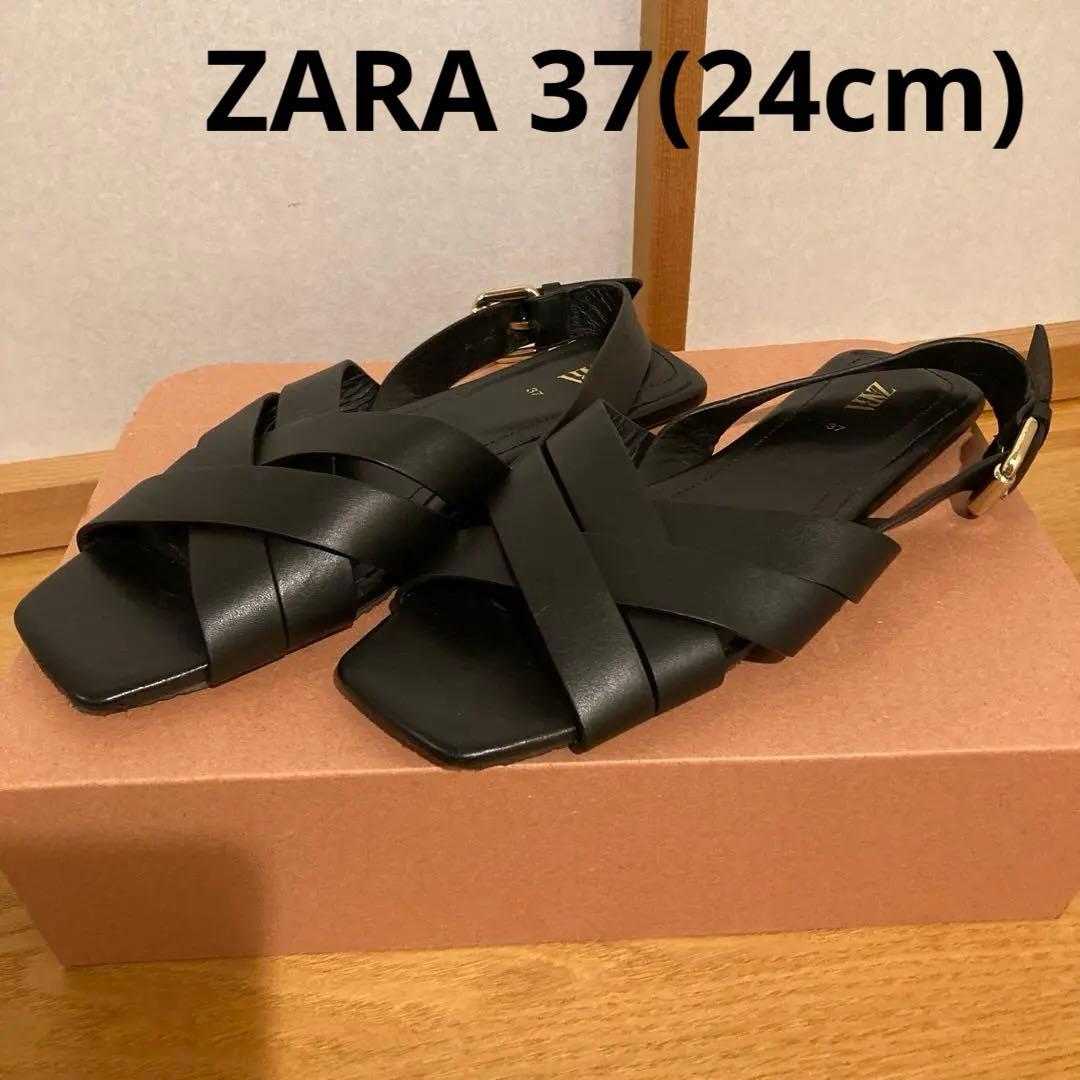 ZARA レザー フラット サンダル 37 24cm - メルカリ
