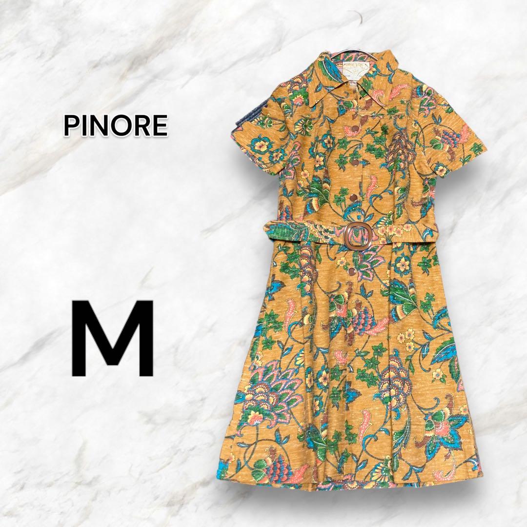 PINORE ピノーレ♡ボタニカル柄ミニワンピース ベルト付き 半袖 M by メルカリ