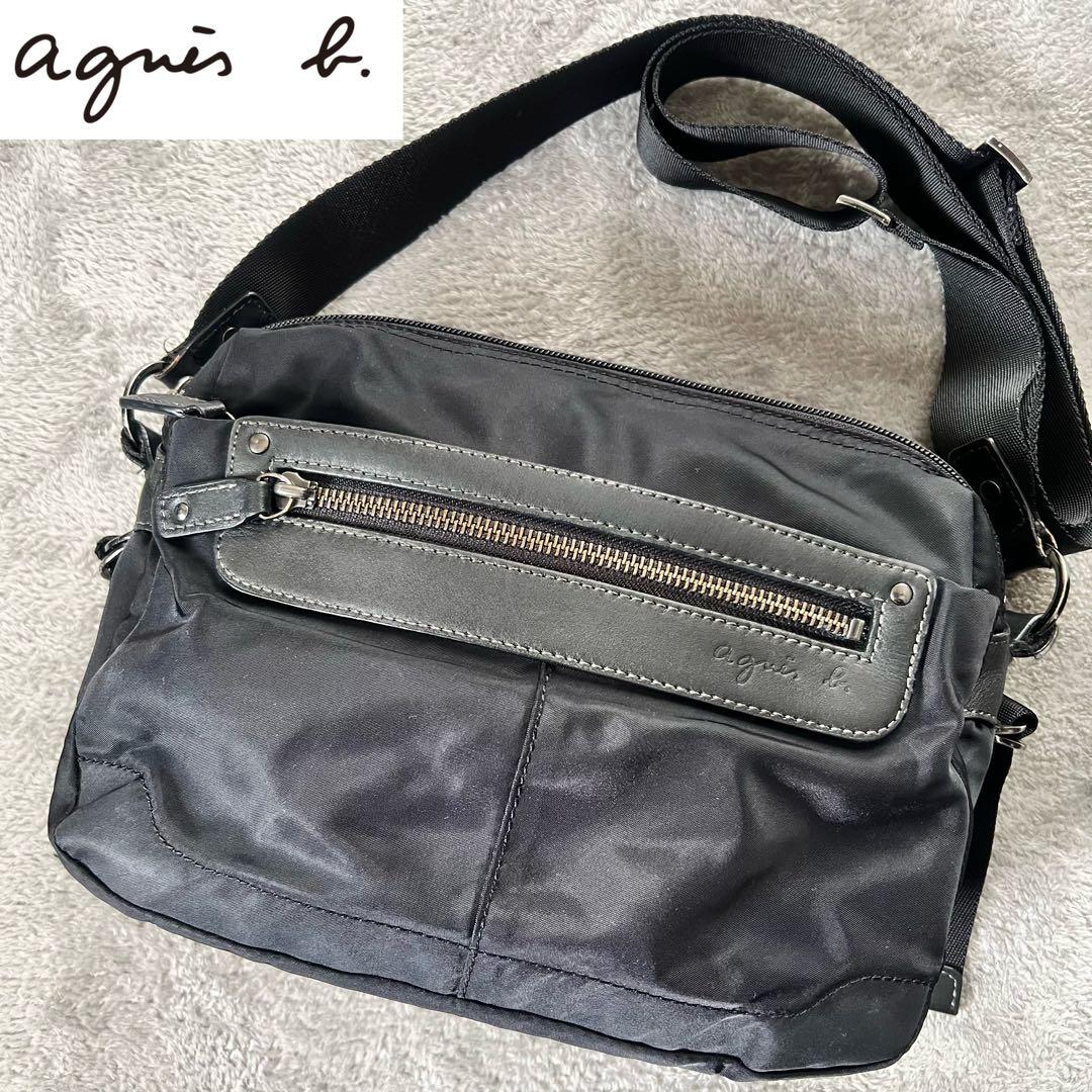 agnes b アニエスベー ショルダーバッグ A4 ナイロン 型押し ブラック by メルカリ