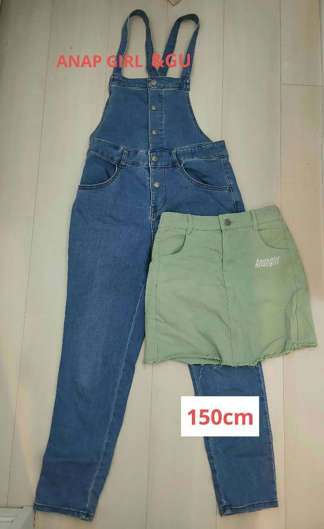 デニムオーバーオール(GU)とミニスカートセッ(ANAP GIRL) 150cm - メルカリ