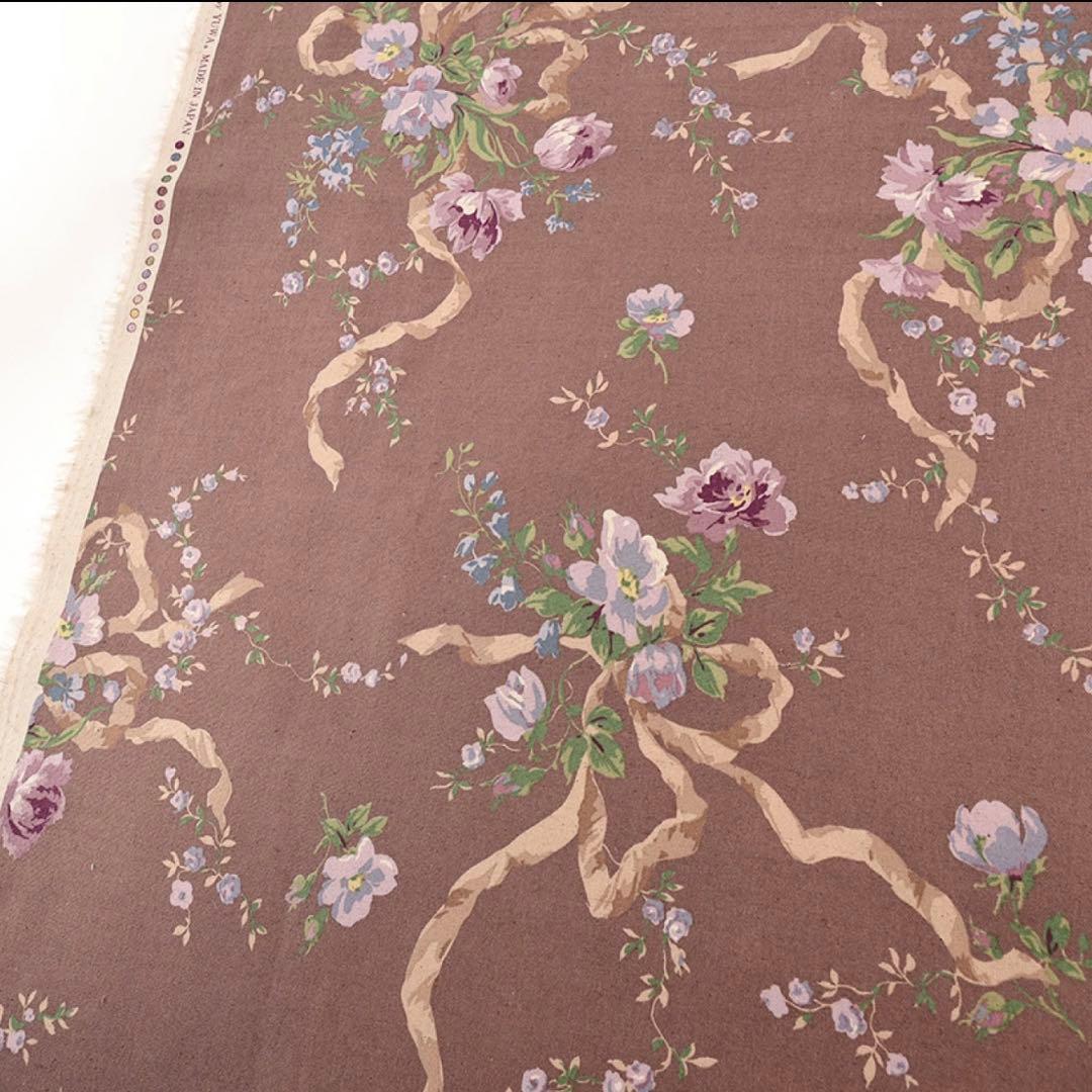 YUWA バラ柄 薔薇柄 茶色 ブラウン 1m 綿麻キャンバス - メルカリ