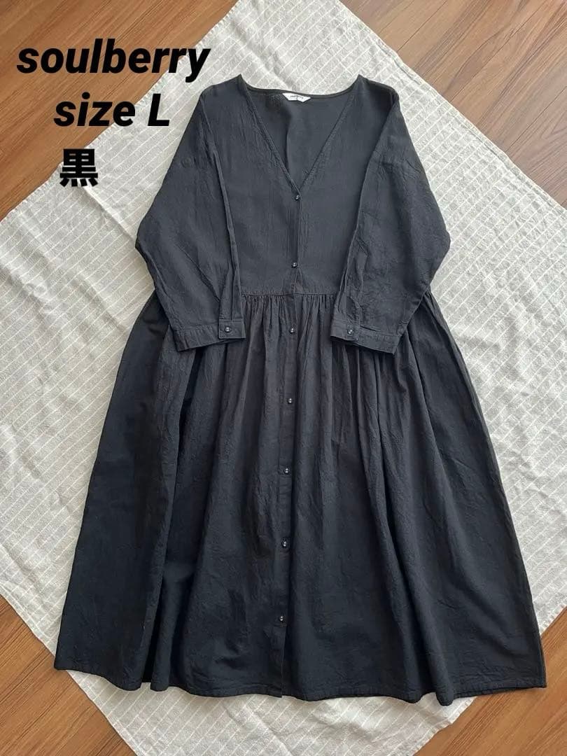 soulberryソウルベリー シャツワンピース 黒 サイズL by メルカリ