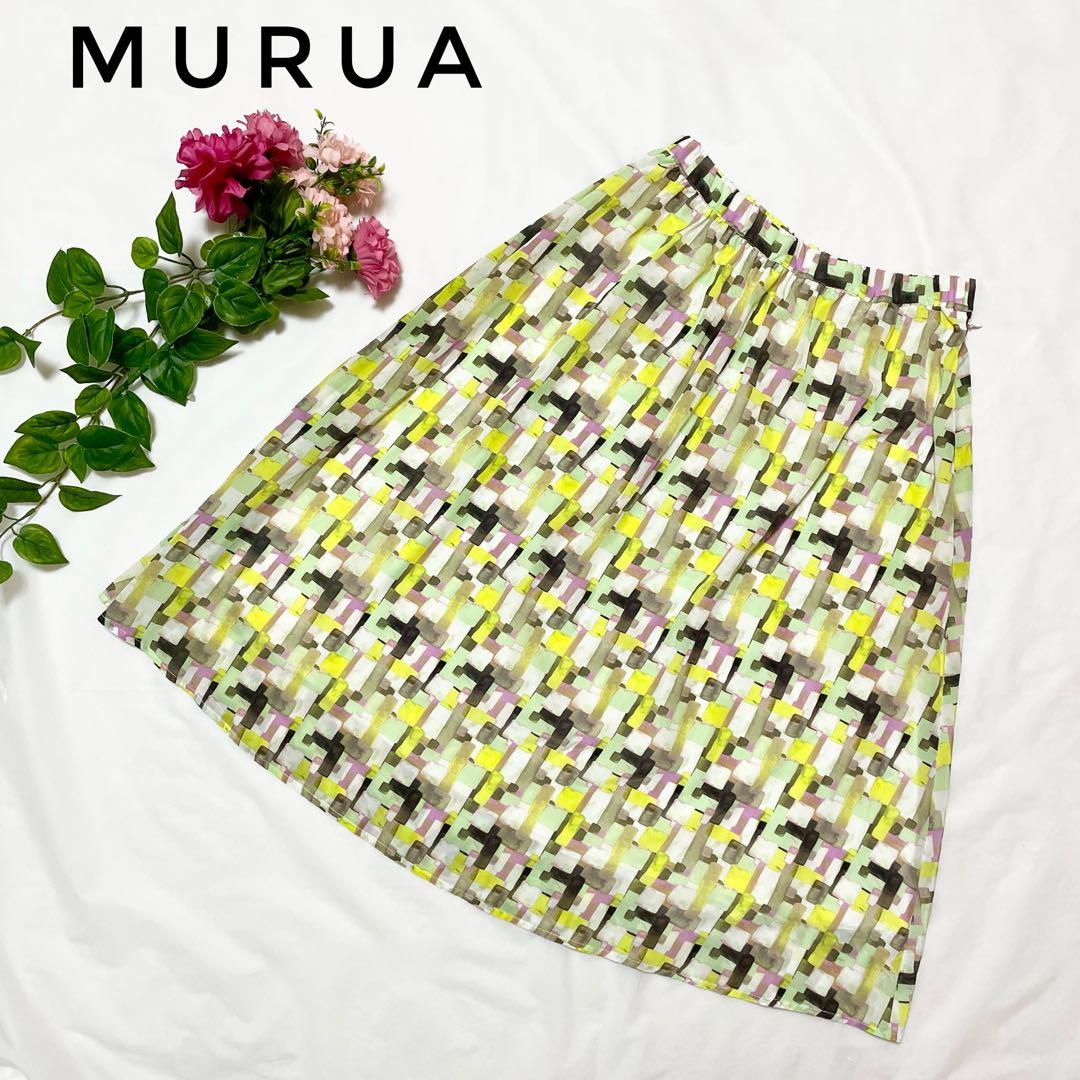 MURUA ムルーア【M】サイズ2 スカート レディース フレア 幾何学 黄色 - メルカリ