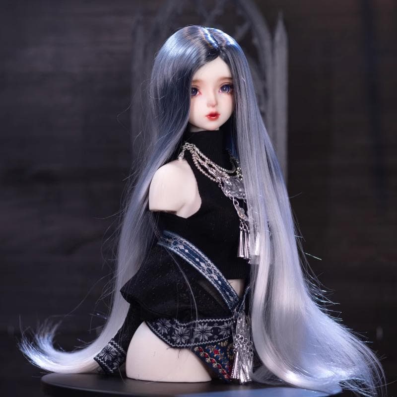 ドールウィッグ 7~8インチ ロングヘア ストレート 黒 白 グラデ SDBJD - メルカリ