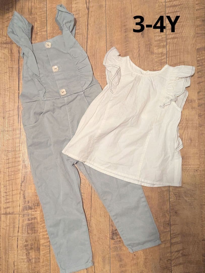 c*u様 ZARA【3-4Y】新品未使用ミントサロペット＆ステッチフリルブラウス - メルカリ