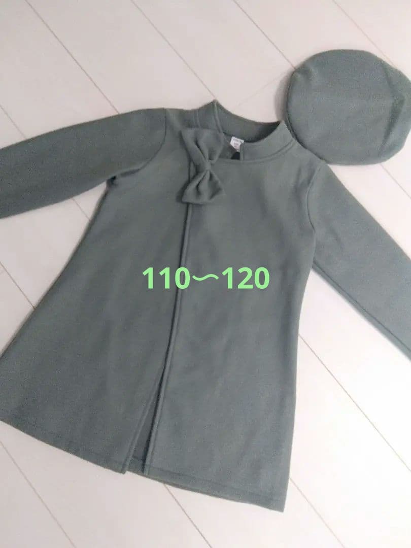 フリースコート 6Y（110〜120）リボン付き 帽子付き モスグリーン - メルカリ