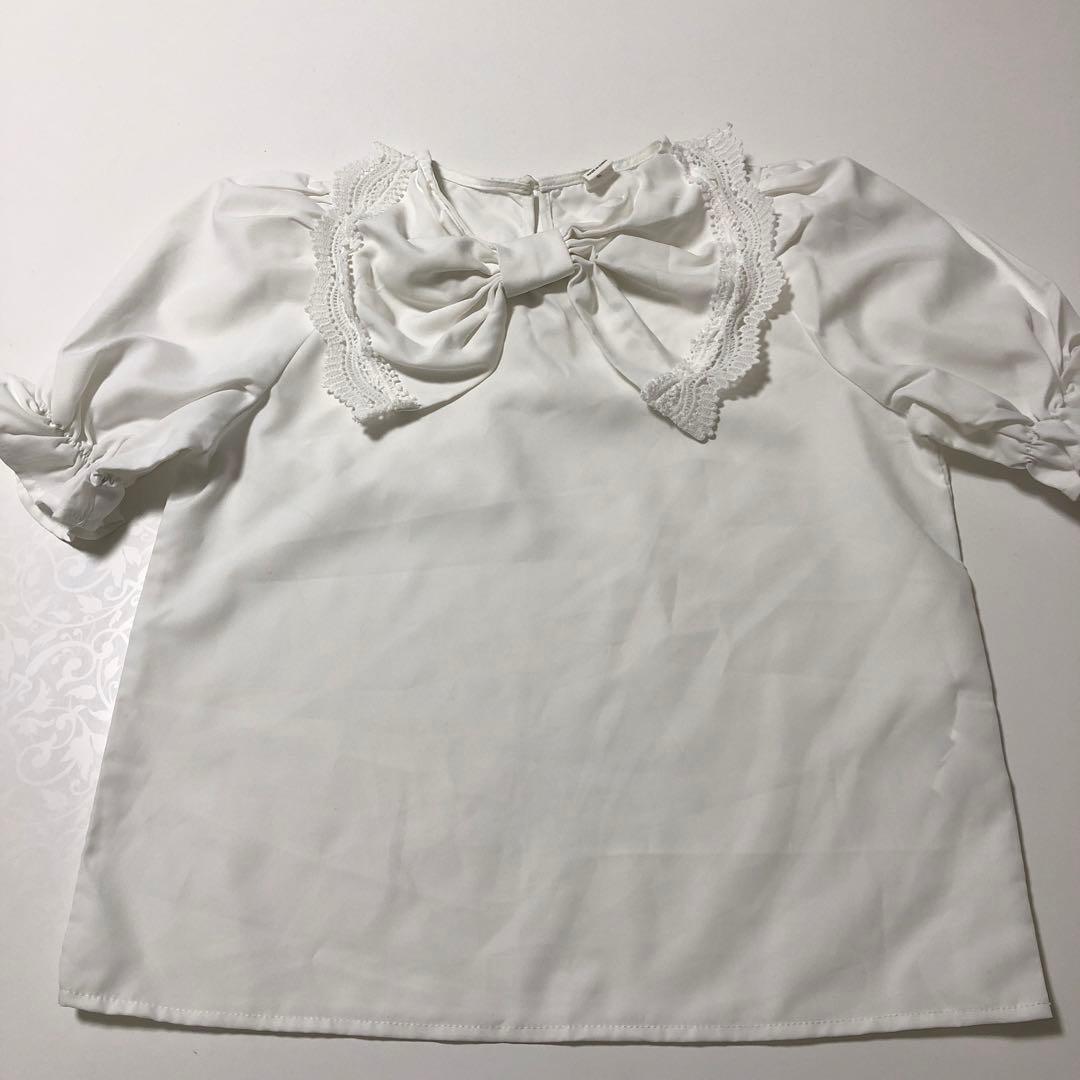 SHEIN ホワイト リボン付きブラウス 11-12Y 140 150 白 - メルカリ