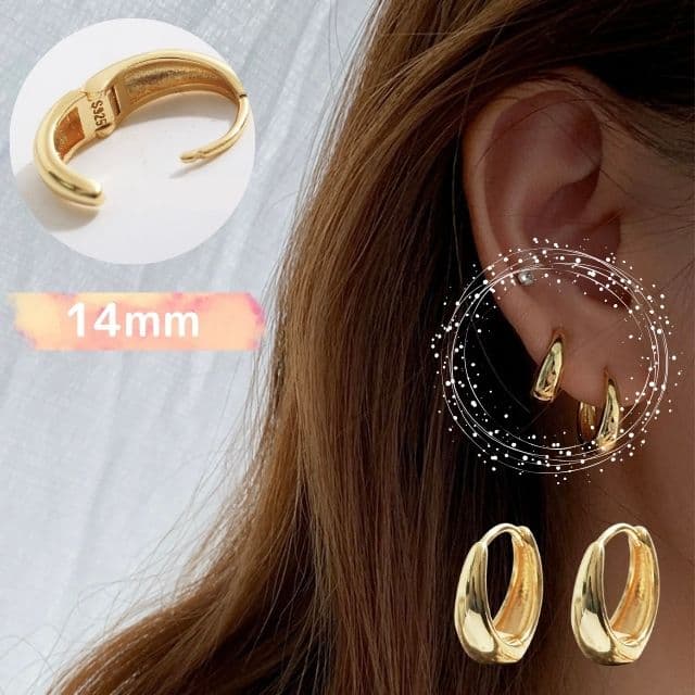 s925 フープピアス 14mm ゴールド ぷっくり ピアス 両耳 おしゃれ by メルカリ