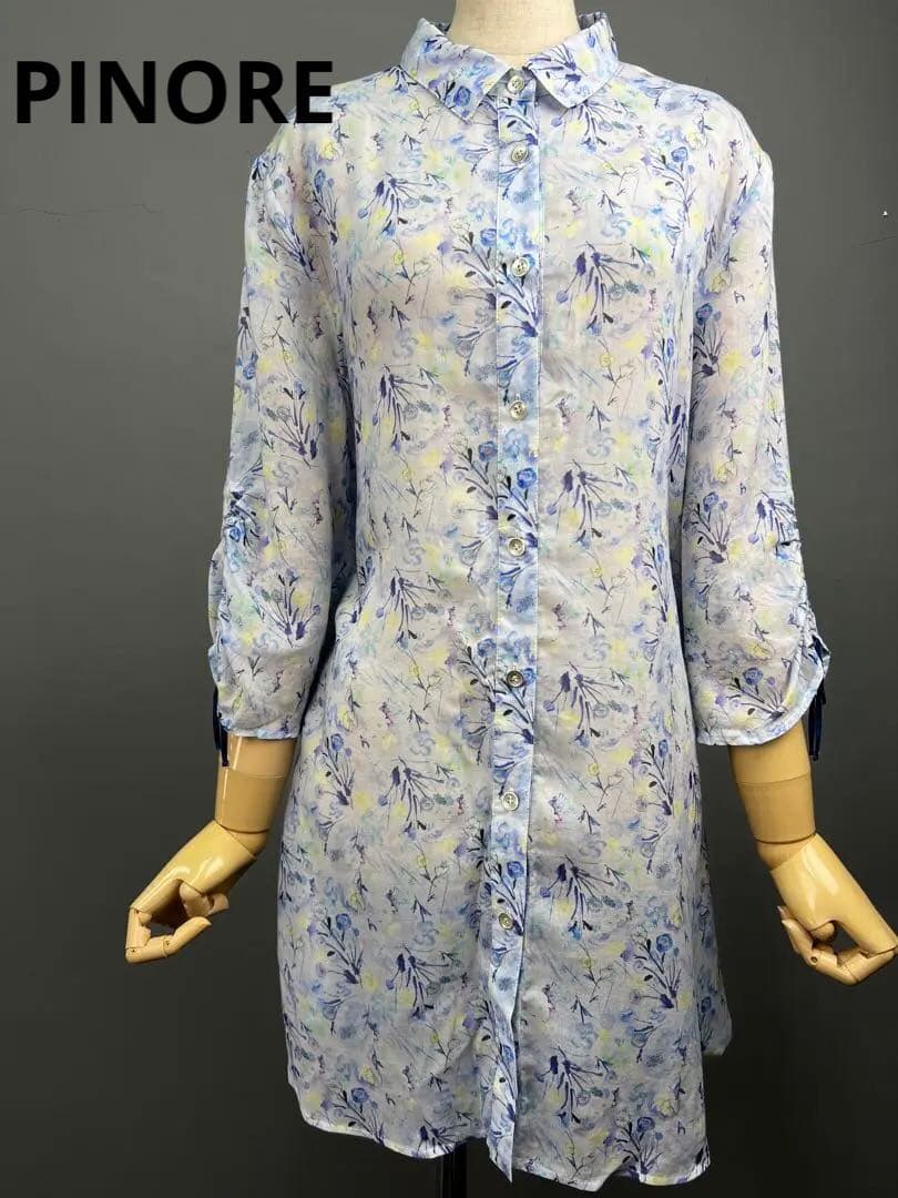 PINORE 花柄 総柄 ボタニカル シャツ ブラウス チュニック丈 七分袖 by メルカリ