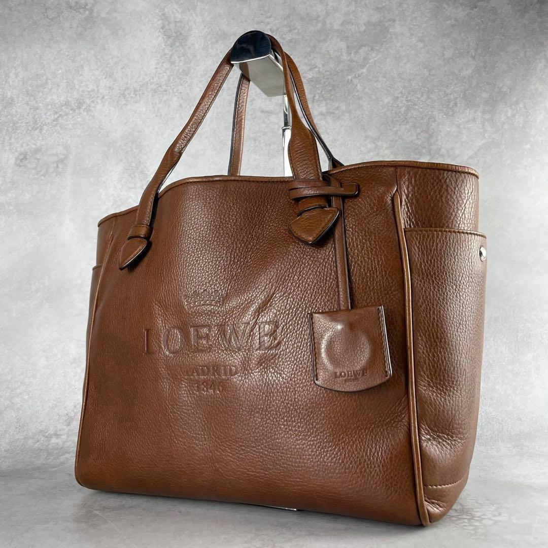 【美品/A4】LOEWE ヘリテージ トートバッグ ロゴ型押し 茶色 肩掛け - メルカリ