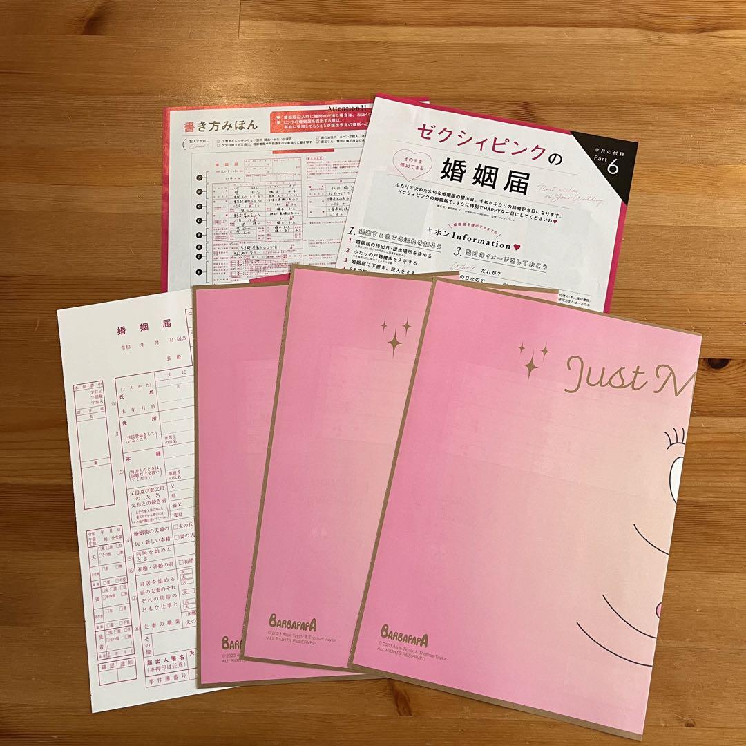 ♡ゼクシィ付録♡バーバパパ婚姻届3枚 ピンクの婚姻届1枚 セット 書き方見本付 By メルカリ