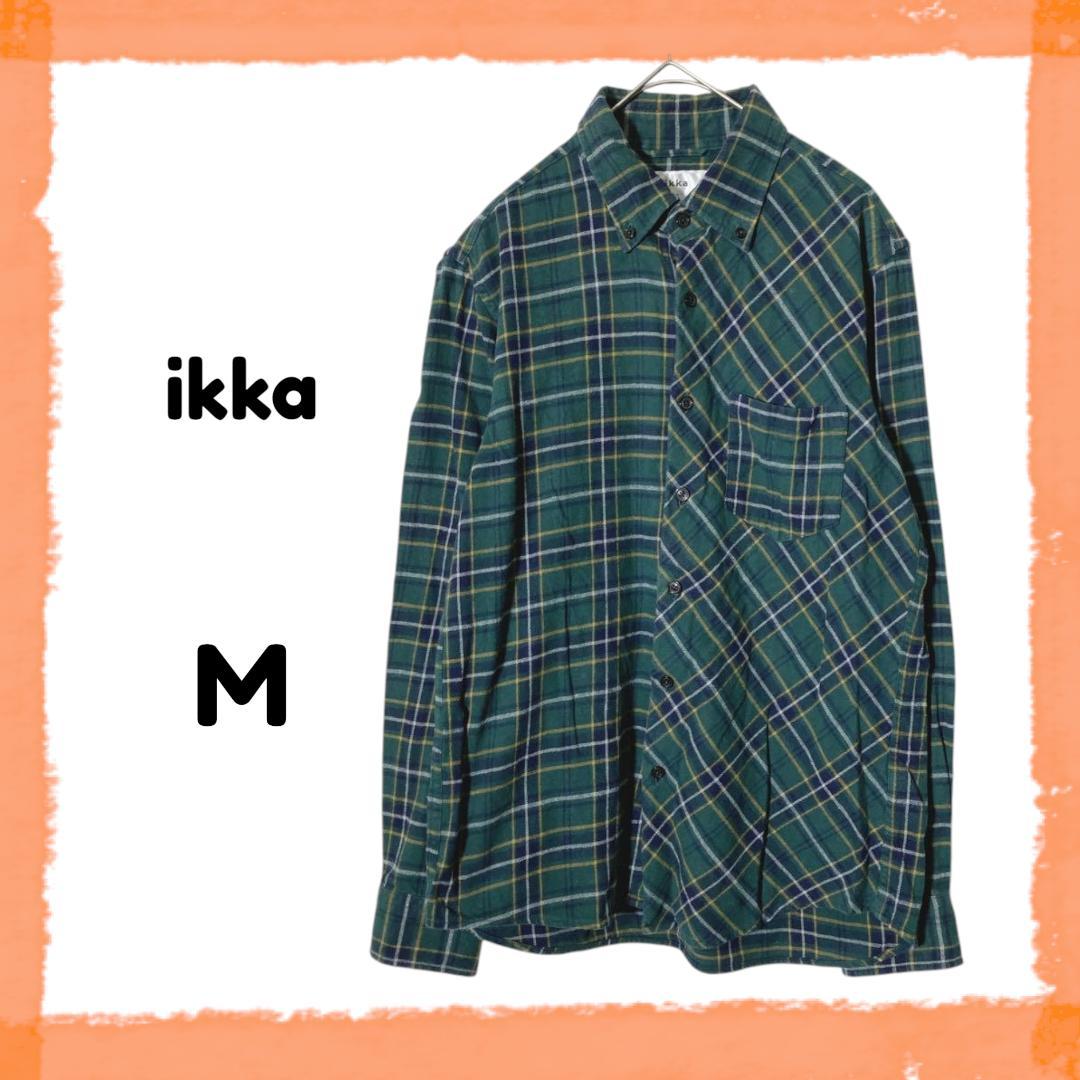 ikka イッカ メンズ 長袖 シャツ M 緑 チェック柄 綿 100 BD - メルカリ