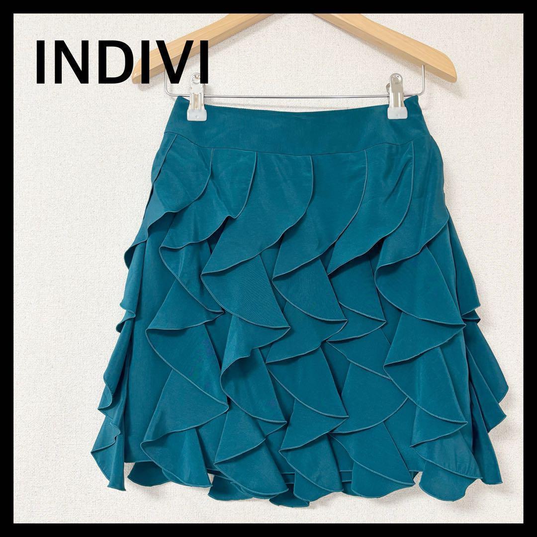 【美品】INDIVI インディヴィ ミニスカート 膝上丈 フリル グリーンXXS - メルカリ