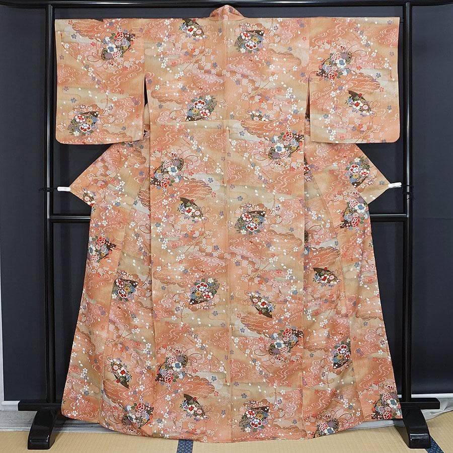 単衣 花地紙文様 小紋 ポリエステル 洗える着物 165cm w619 - メルカリ